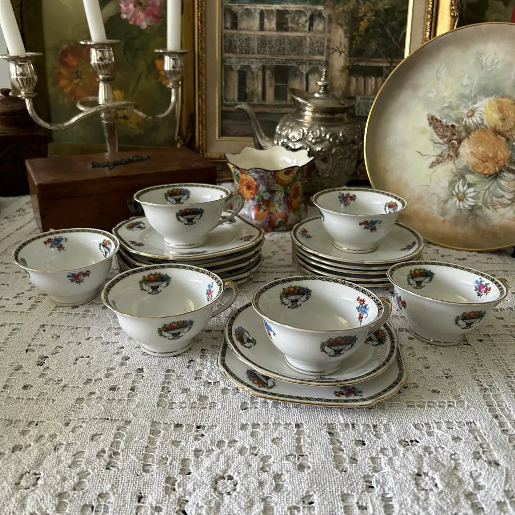 Tea Set of 6 Trios Victoria Czech – hillsvintage